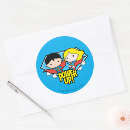 Chibi Superman & Chibi Supergirl Power Up! Classic Round Sticker | Zazzle
