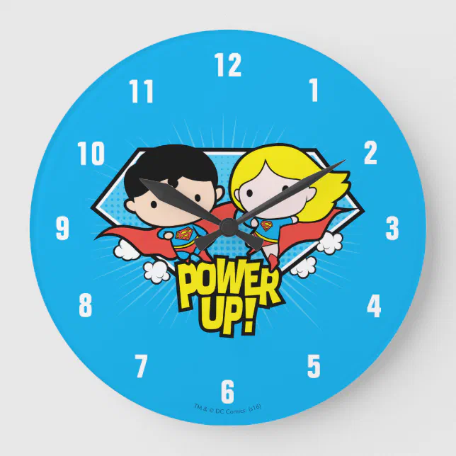 Chibi Superman & Chibi Supergirl Power Up! Large Clock | Zazzle