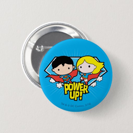 Chibi Superman & Chibi Supergirl Power Up! Pinback Button | Zazzle