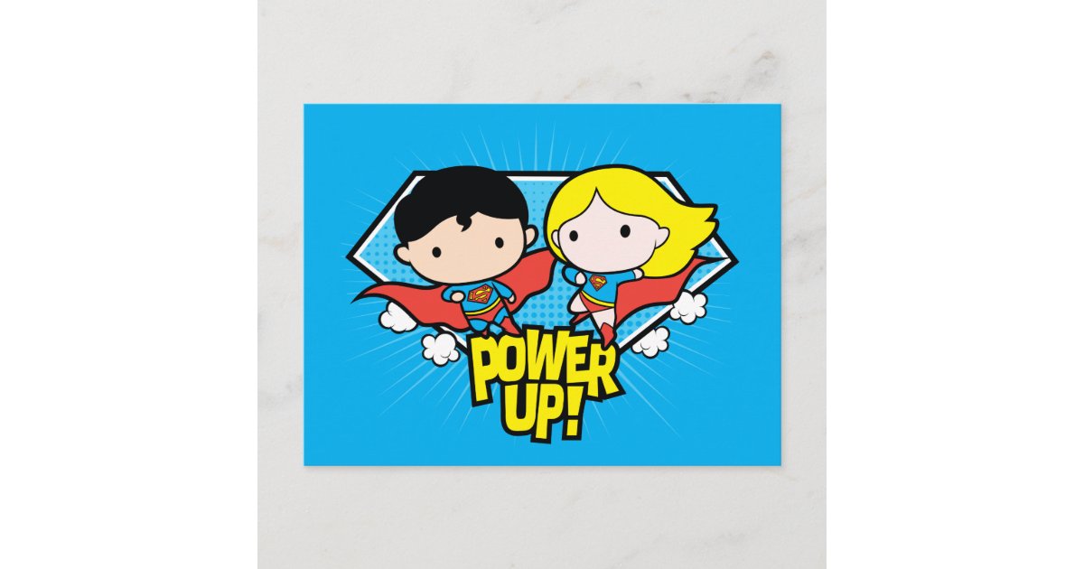 Chibi Superman & Chibi Supergirl Power Up! Postcard | Zazzle