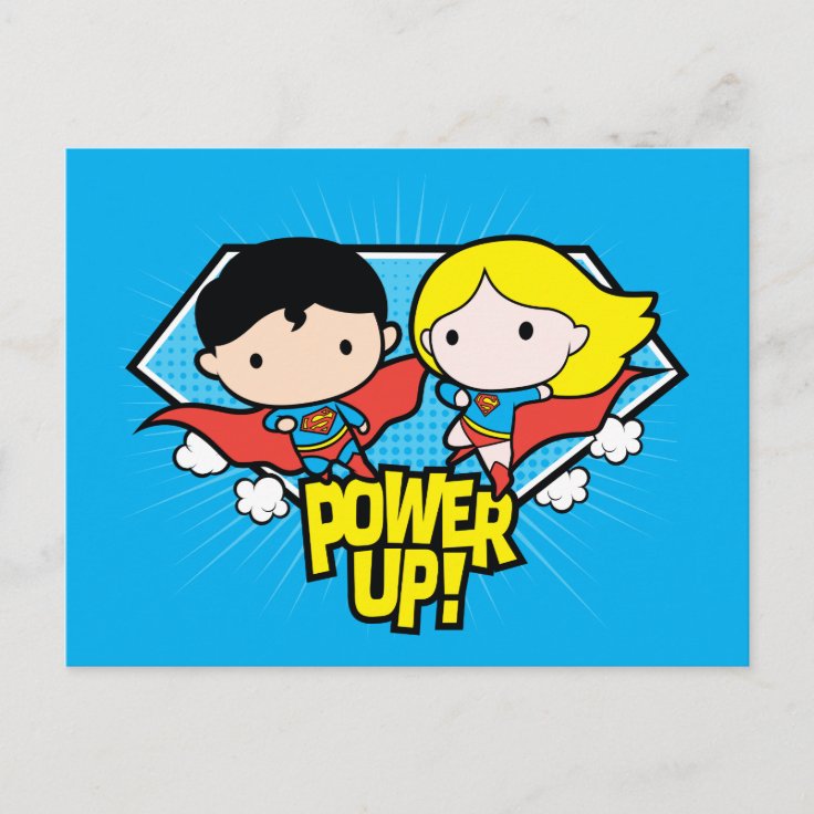 Chibi Superman & Chibi Supergirl Power Up! Postcard | Zazzle