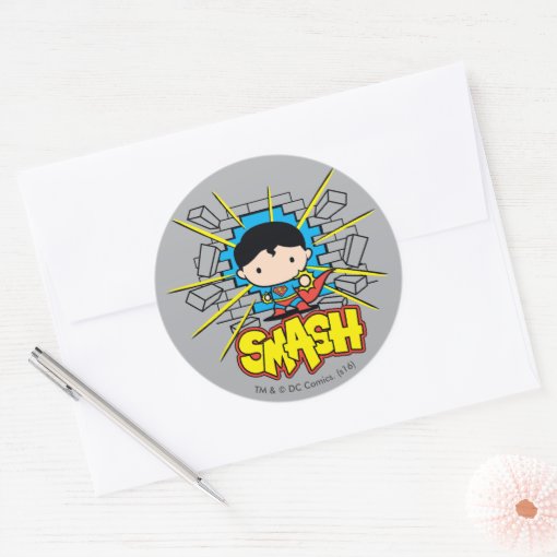 Chibi Superman Smashing Through Brick Wall Classic Round Sticker | Zazzle