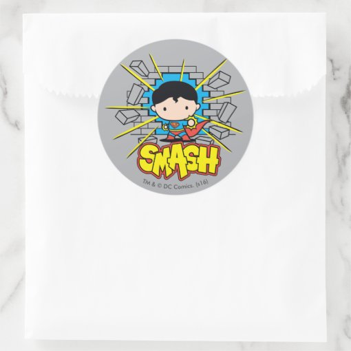 Chibi Superman Smashing Through Brick Wall Classic Round Sticker | Zazzle