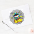 Chibi Superman Smashing Through Brick Wall Classic Round Sticker | Zazzle