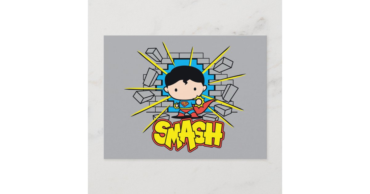 Chibi Superman Smashing Through Brick Wall Postcard | Zazzle