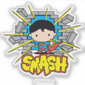 Chibi Superman Smashing Through Brick Wall Sticker | Zazzle