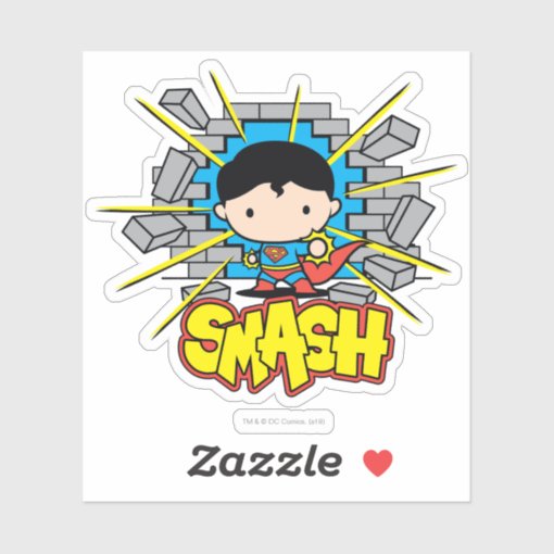 Chibi Superman Smashing Through Brick Wall Sticker | Zazzle