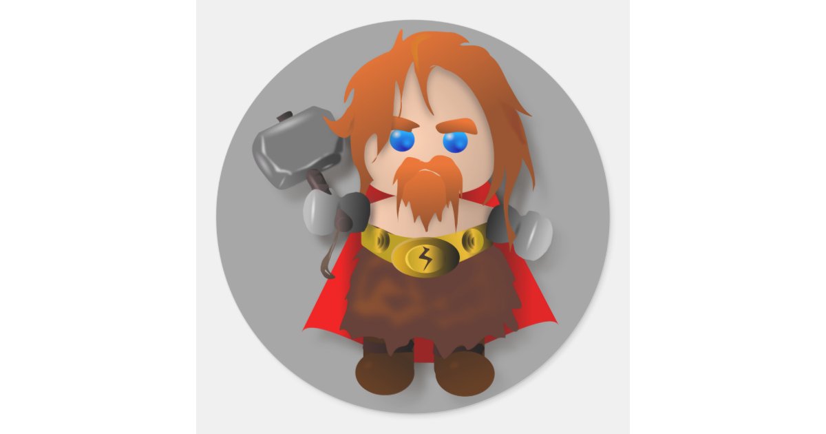 Chibi Thor with Hammer Classic Round Sticker | Zazzle
