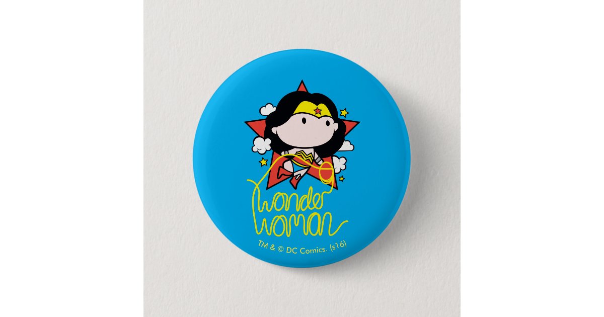 Chibi Wonder Woman Flying With Lasso Button | Zazzle