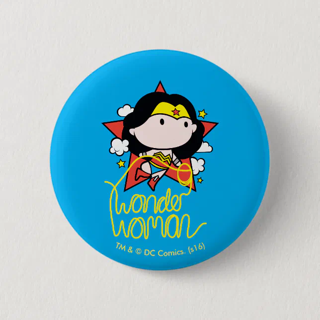 Chibi Wonder Woman Flying With Lasso Button | Zazzle