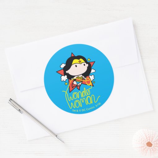 Chibi Wonder Woman Flying With Lasso Classic Round Sticker Zazzle 