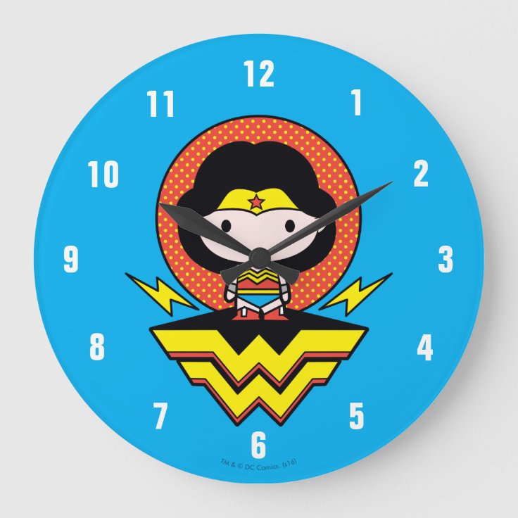 Chibi Wonder Woman With Polka Dots and Logo Large Clock | Zazzle
