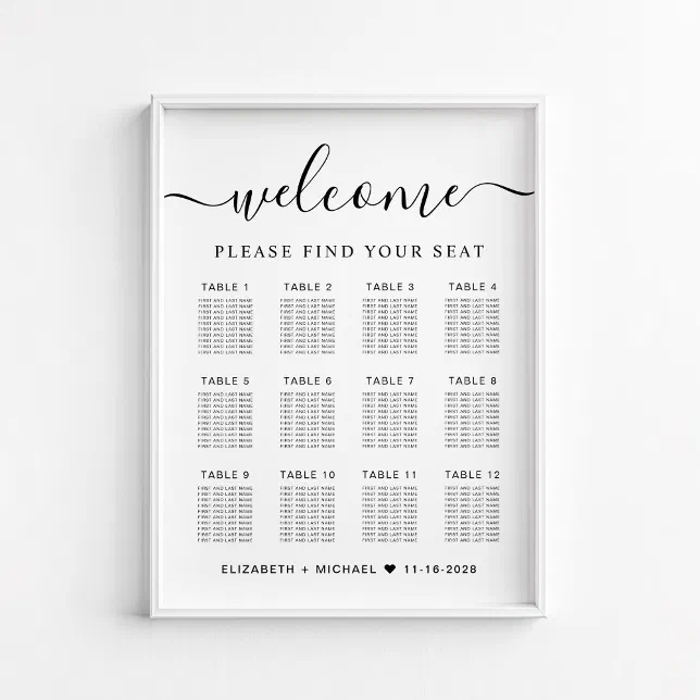 Chic 12 Table Wedding Seating Chart | Zazzle