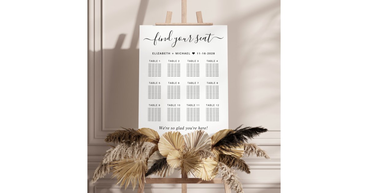 Chic 12 Table Wedding Seating Chart Foam Board | Zazzle