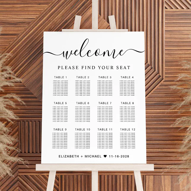 Chic 12 Table Wedding Seating Chart Foam Board | Zazzle