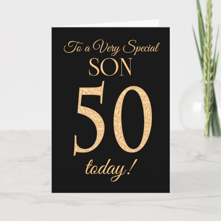 Chic 50th Gold-effect on Black, for Son Birthday Card | Zazzle