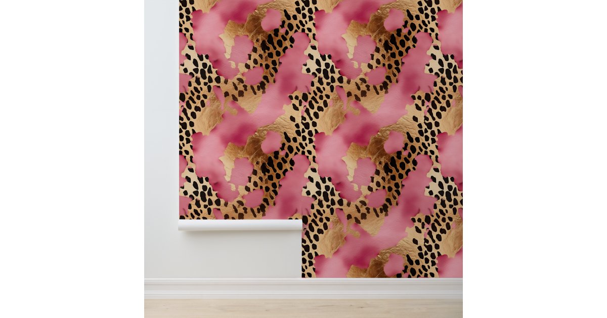 Chic Abstract Black Gold Pink Leopard Wallpaper | Zazzle