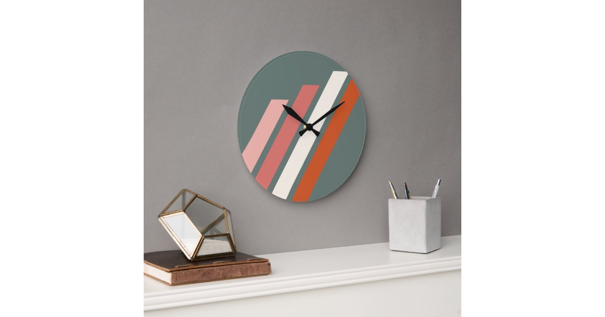 Chic Abstract Geometric Stripes Mosaic Art Pattern Large Clock | Zazzle