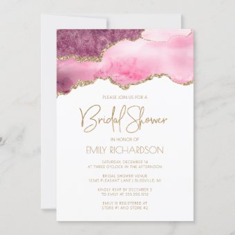 Chic Agate Geode Pink Gold Bridal Shower Invitation | Zazzle