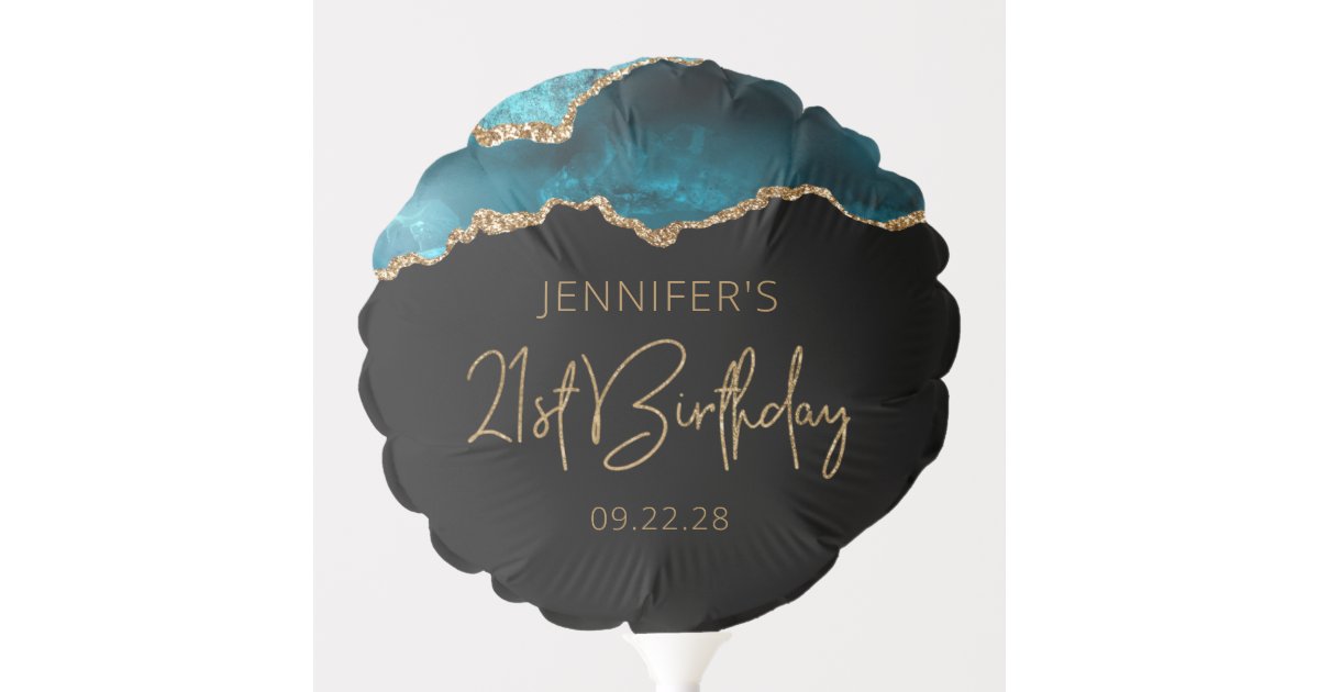 Chic Agate Geode Teal Gold 21st Birthday Party Balloon | Zazzle