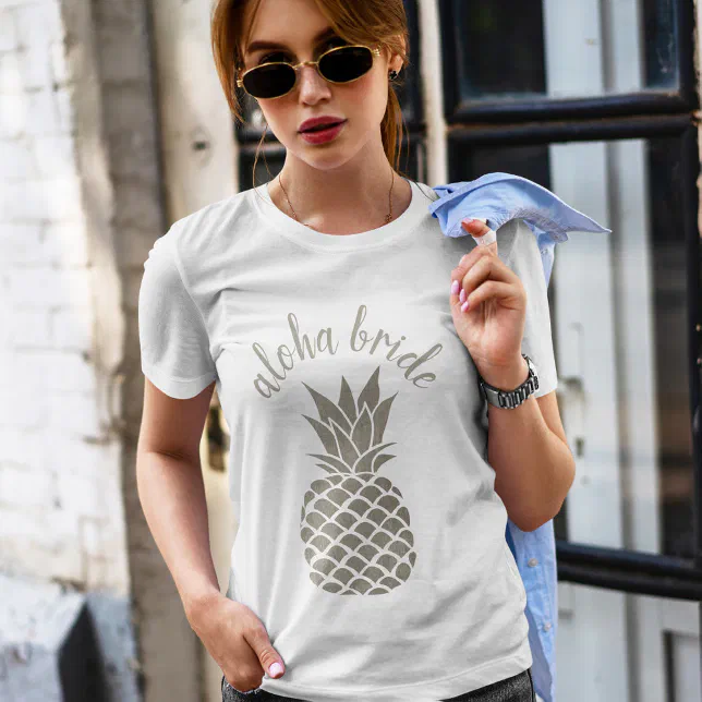 Chic Aloha Tribe Hawaiian Silver Pineapple Bride T-Shirt | Zazzle