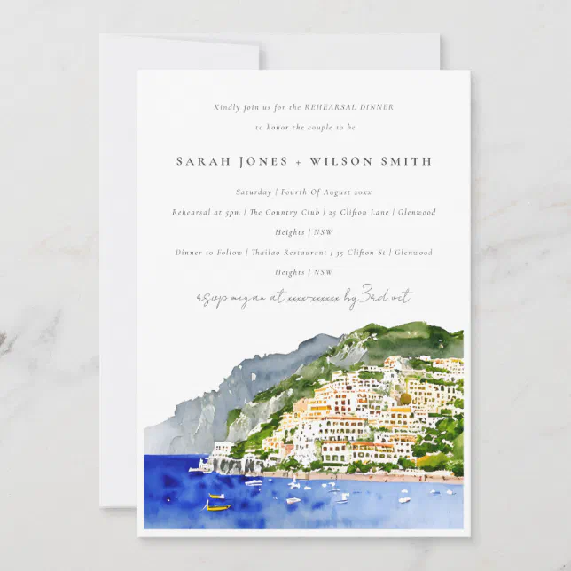 Chic Amalfi Coast Italy Landscape Rehearsal Dinner Invitation | Zazzle