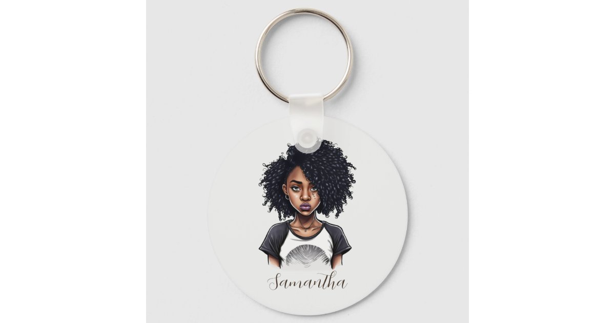 Chic and Classy Afro Woman Keychain | Zazzle