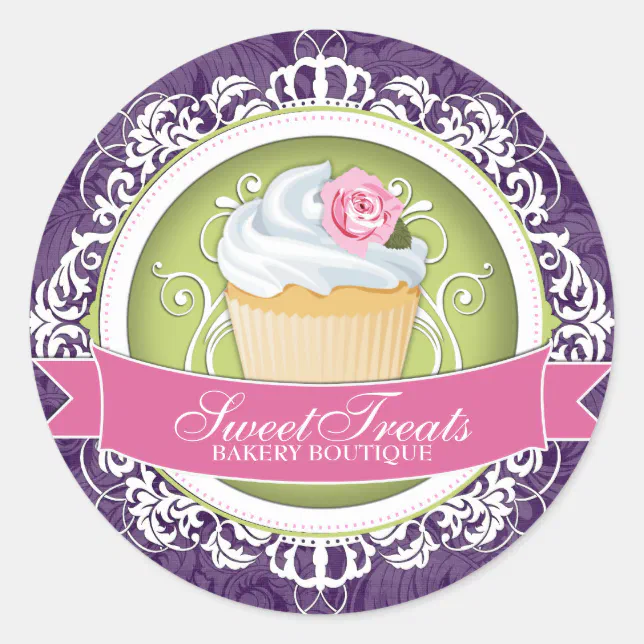 Chic and Elegant Cupcake Box Stickers | Zazzle