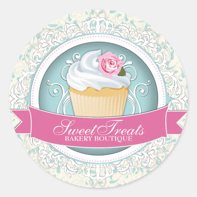 Chic and Elegant Cupcake Box Stickers | Zazzle