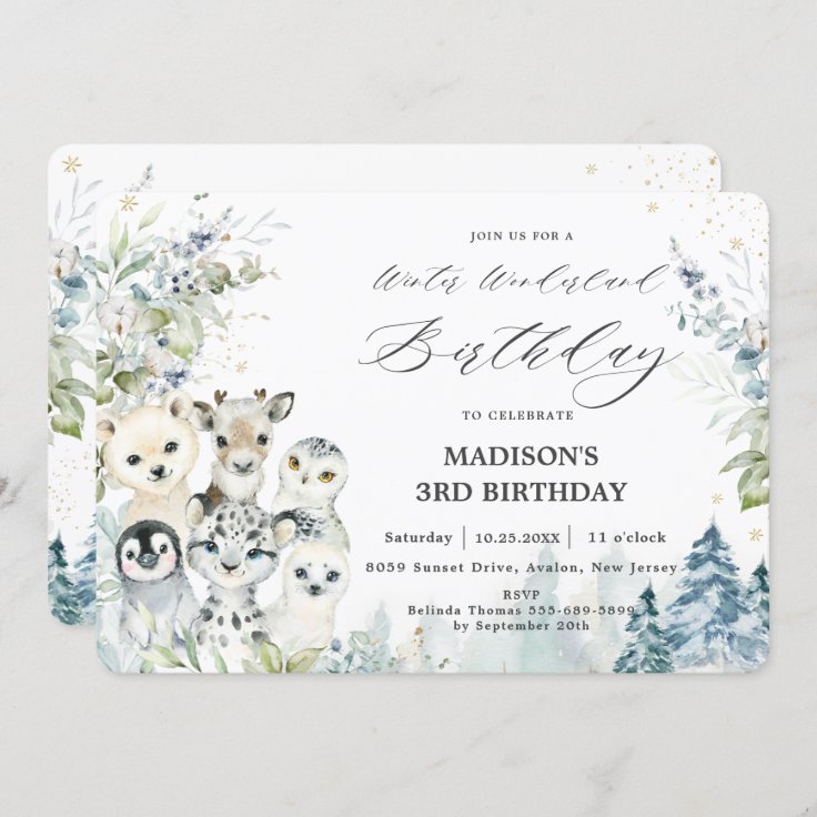 Chic Arctic Animals Winter Wonderland Birthday Invitation | Zazzle