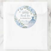 Chic Baby Blue Floral Dress Silver Quinceañera Classic Round Sticker ...