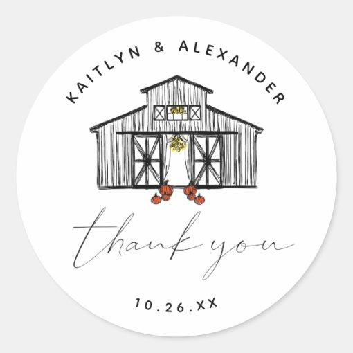 Chic Barn Rustic Thank You Wedding Classic Round Sticker | Zazzle