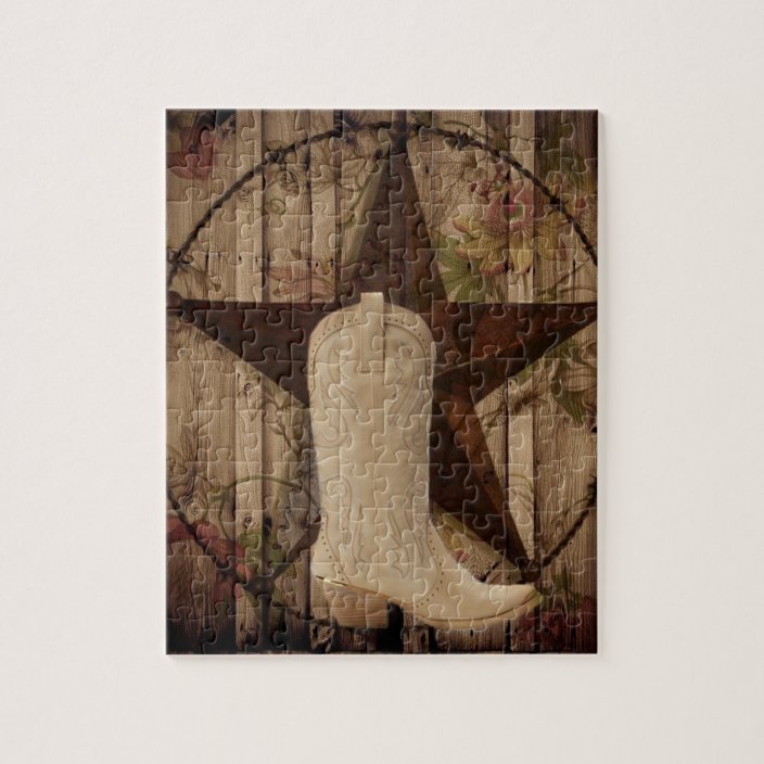 Chic barn wood Texas Star Western country cowgirl Jigsaw Puzzle ...