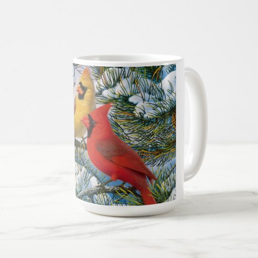 Chic Beautiful Red Cardinals And Snow Christmas Coffee Mug | Zazzle
