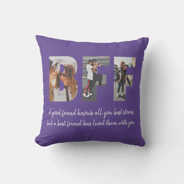 Chic BFF Photo Collage Best Friend Besties Purple Throw Pillow | Zazzle