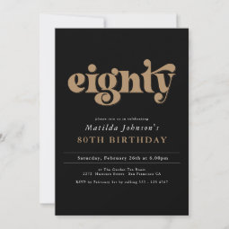 Chic Black and Gold 80th Birthday Party Invitation | Zazzle