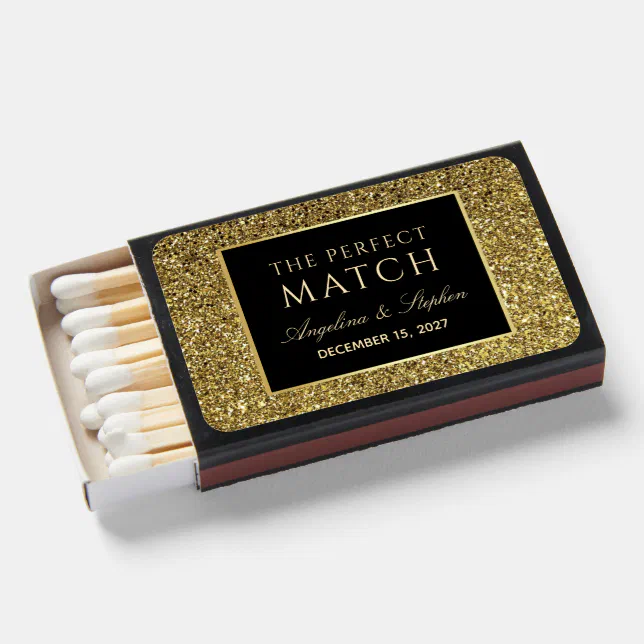 Chic Black and Gold Wedding Favor Matchboxes | Zazzle