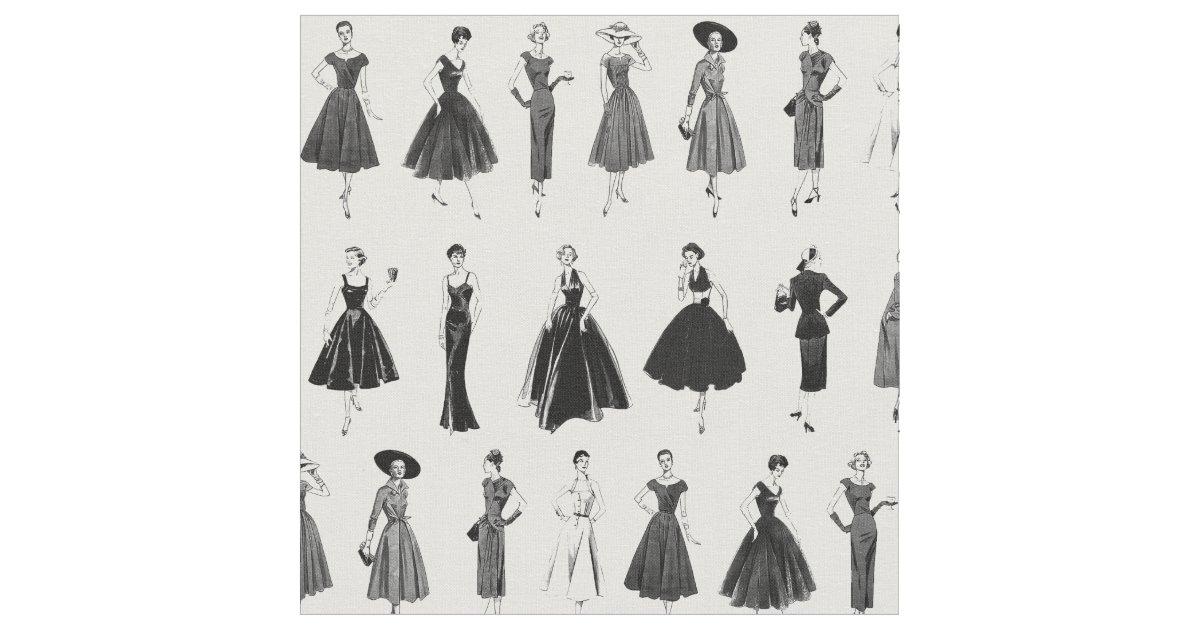 Chic Black and White Retro Fashion Models Fabric | Zazzle