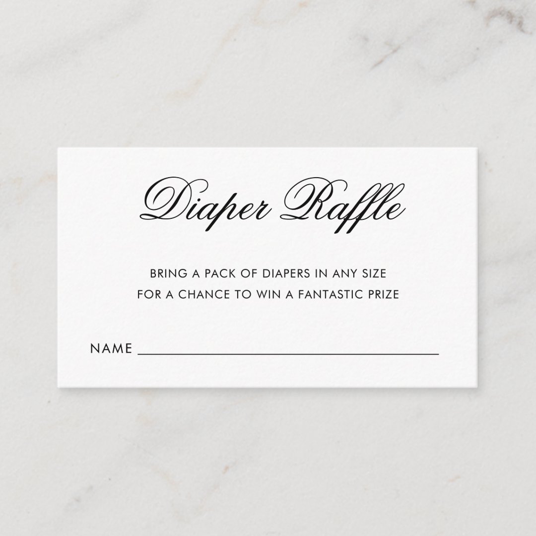 Chic Black and White Script Diaper Raffle Ticket Enclosure Card | Zazzle