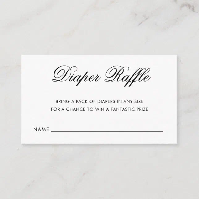 Chic Black and White Script Diaper Raffle Ticket Enclosure Card | Zazzle