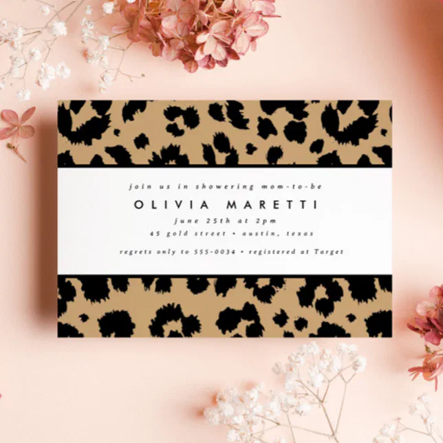 Chic Black Animal Print Leopard Baby Shower Invitation | Zazzle