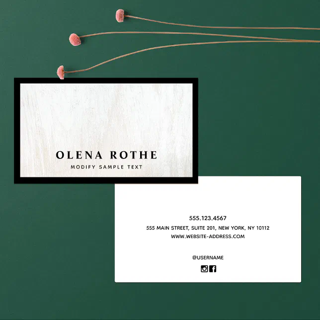 Chic Black Border White Wood Professional Calling Card | Zazzle