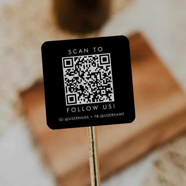 Chic Black Business Social Media QR Code Square Sticker | Zazzle