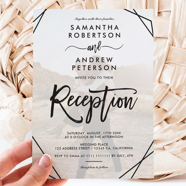 Chic black frame simple photo script reception invitation | Zazzle