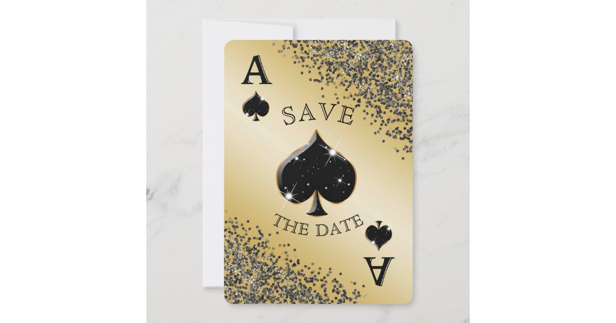 Chic Black Glitter & Ace of Spades Save the Date Invitation | Zazzle