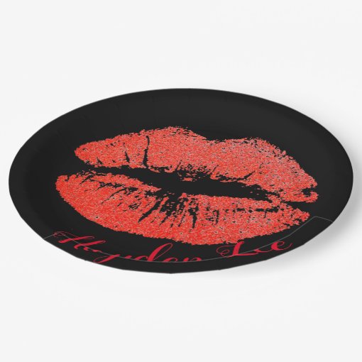 Chic Black & Glitter red Lips print Paper plates | Zazzle