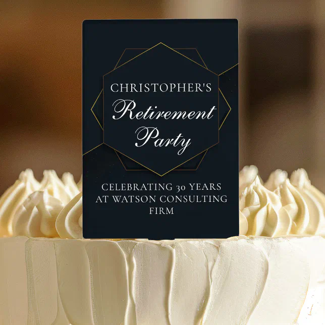 Chic Black Gold Custom Retirement Party Cake Topper | Zazzle