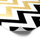 Chic black gold faux leaf chevron patterns poster | Zazzle