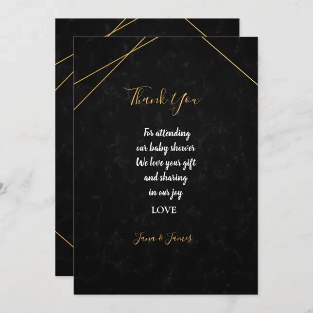 Chic Black & Gold Geometric frame thank you Invitation | Zazzle