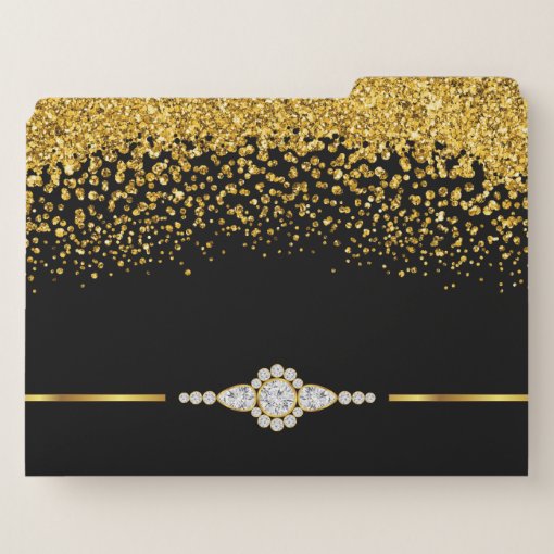 Chic Black Gold Glitter Diamond File Folders | Zazzle